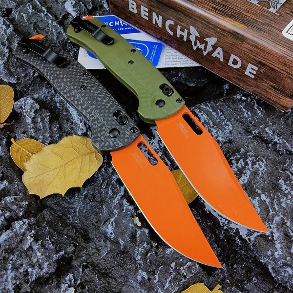 Benchmade Orange Carbon Fiber/G10 Handles CPM-154 Stainless Steel Clip ...