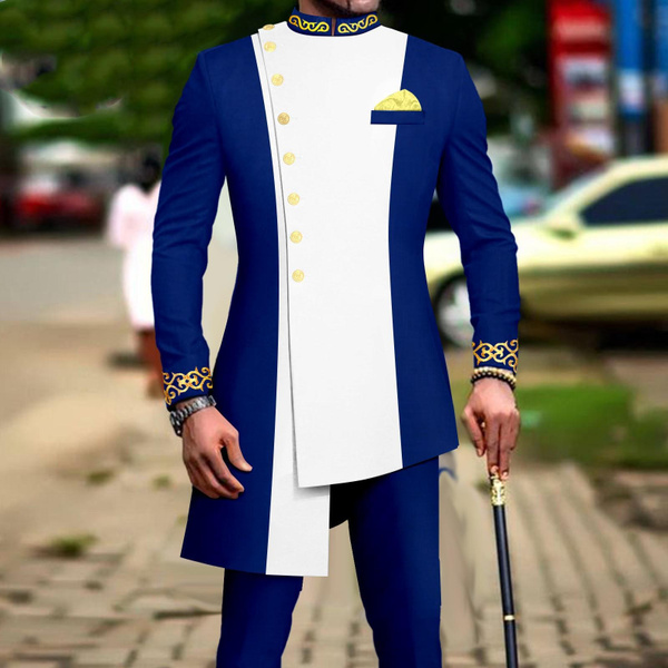 African Suits for Men Single Breasted Embroidery Blazer and Pants 2 ...