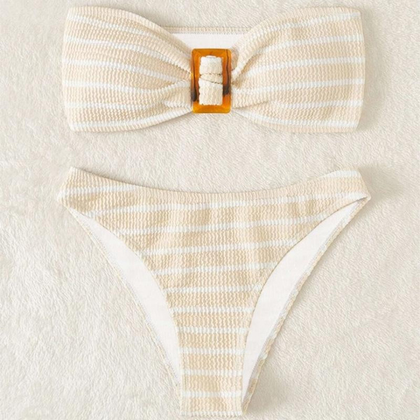 2023 New Women's 2 Piece Striped Swimsuit Strapless Bandeau High ...