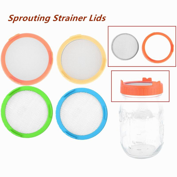 Plastic Wide Mouth Mason Jar Sprouting Lids with Stainless Steel Mesh ...