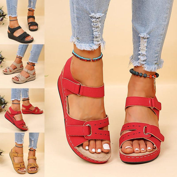 Summer Women Open Toe Summer Shoes Casual Faux Leather Lightweight ...