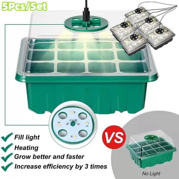 New 5Pcs/Set Plant Growing Tray Set LED Light Nursery Pots Growing ...