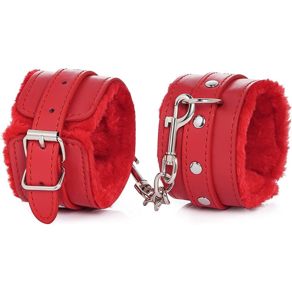 Adjustable Handcuffs Ankle Bracelets SM Adult Plush PU Leather Bondage ...