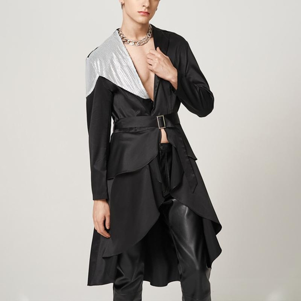 Men's Long Sleeve Sequin Patchwork Swallow-tailed Coat Long Blazer | Wish Men's Long Sleeve Sequin Patchwork Swallow-tailed Coat Long Blazer | Wish
