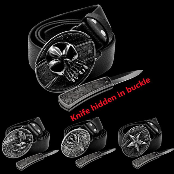 Creative Knife In The Buckle Leather Belts for Men Self-defense Belt ...
