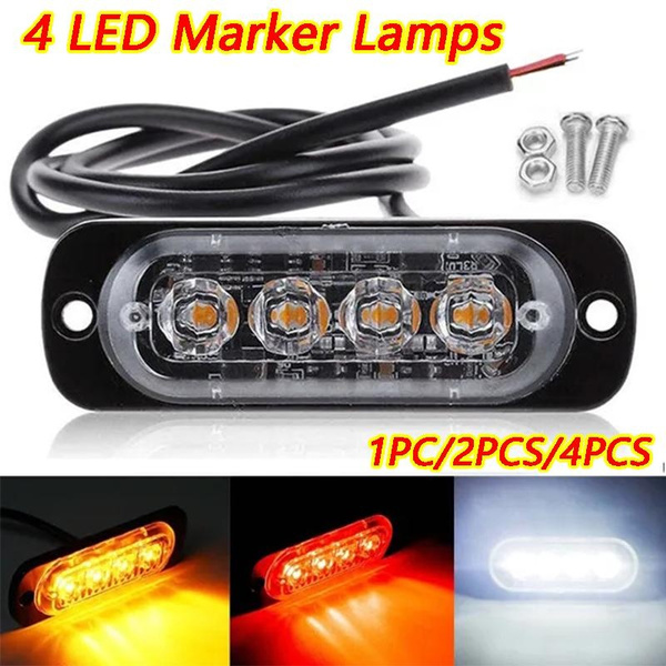 1PC/2PCS/4PCS LED Strobe Warning Light Amber LED Side Flashing Beacon Emergency Hazard Marker ...