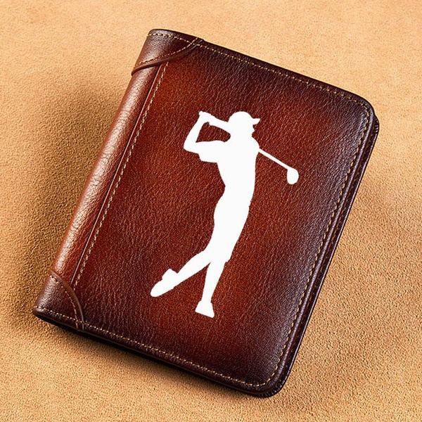 Fashion Genuine Leather Men Wallets Play Golf Design Printing Short ...