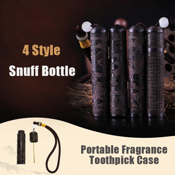Portable Ebony Empty Snuff Bottle with Metal Spoon Toothpick Holder ...