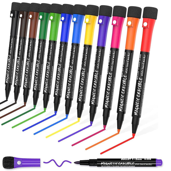 12 Colours Magnetic Whiteboard Pens Fine Tip Whiteboard Pens Erasable ...