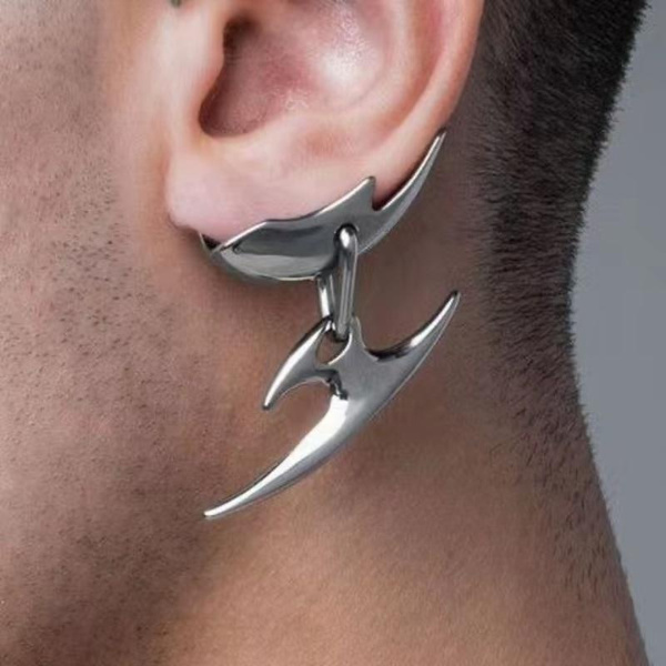 2024 New Cyberpunk Ear Clip Dagger Earless Piercing Silver Color Metal ...