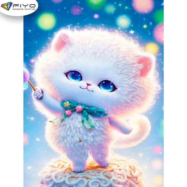 FIYO White Cat Diamond Painting Kits For Adults DIY 5D Diamond Mosaic ...