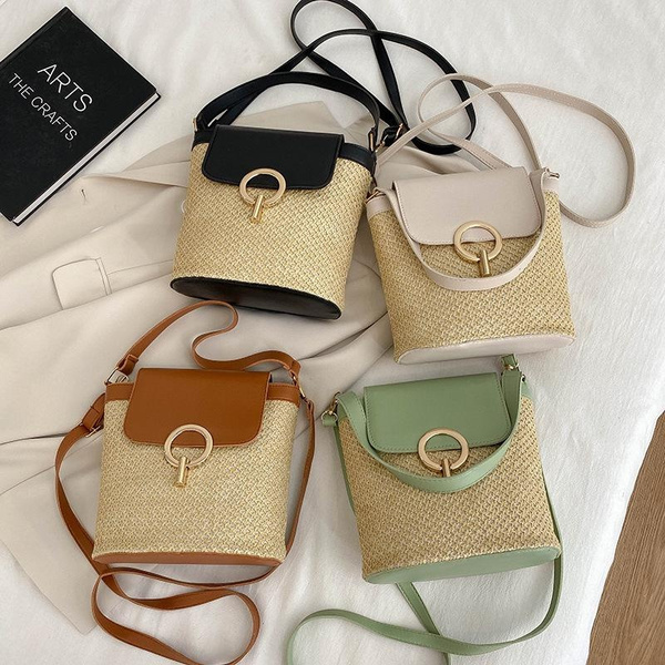 Small Straw Bucket Bags for Women Summer Crossbody Bags Lady Travel ...