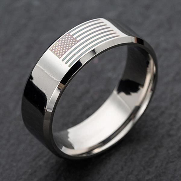 Fashion 8mm Stainless Steel American Flag Rings for Men Band Jewelry ...