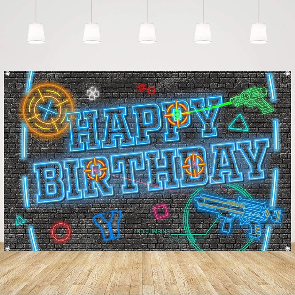 Laser Tag Gun Happy Birthday Backdrops Banner Gaming Backgrounds for ...