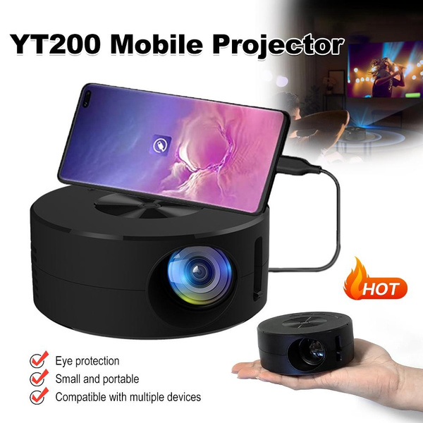YT200 Mini Mobile Projector Home Use Palm Size Remote Projector Wire ...