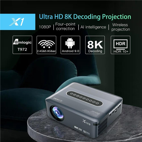 Mini Projector 12000 Lumens Android 9.0 Amlogic T972 300ANSI Dual Wifi ...