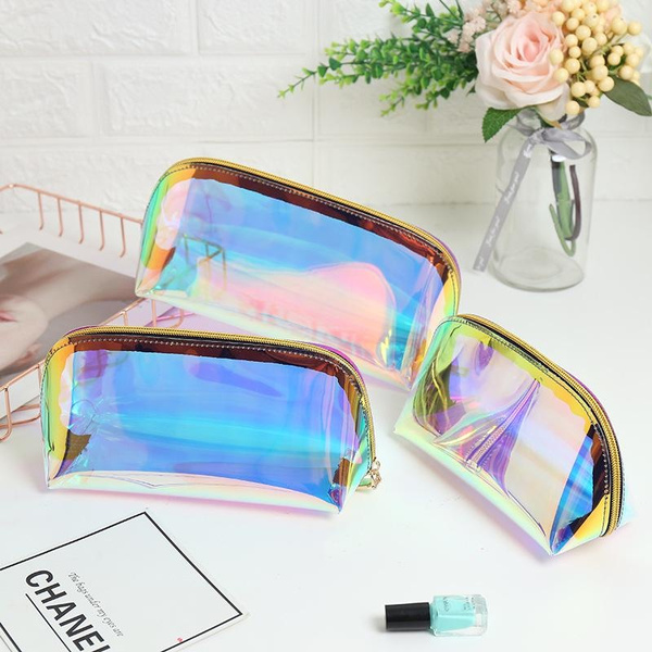 1Pc/3Pcs TPU Transparent Cosmetic Makeup Bag Laser Colorful Waterproof ...