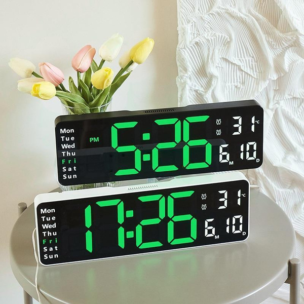 Wall Mounted Digital Wall Clock Large Screen LED Temp Date Week Display ...
