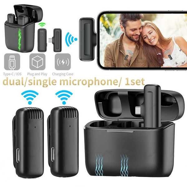 20M Wireless Lavalier Microphone System with Charging Box Single/Dual ...
