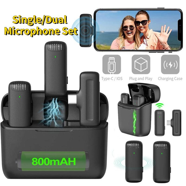 Single/Dual Wireless Lavalier Microphone Set Mini Portable Lapel Mic ...