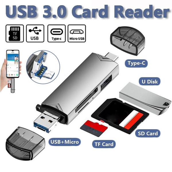6 In 1 SD Card Reader USB 3.0 Card Reader USB 3.0/Micro USB/Type C OTG ...