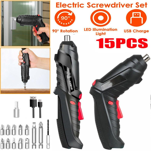 15pcs Cordless impact Hammer Reversible Rechargeable Drill Bit Electric ...