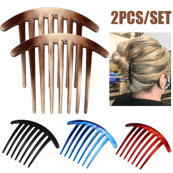 2 Pcs/Set Plastic 7 Teeth French Twist Combs 4.1" Small Hair Side Combs ...