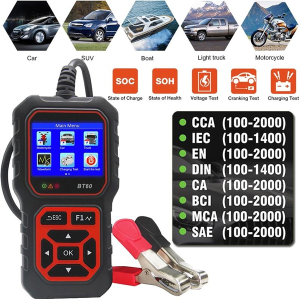 BT60 Car Battery Tester 6V 12V 24V Battery Detection 100-2000 CCA ...