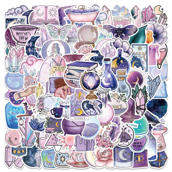 10/50/100Pcs Purple Magic Moon Stickers Witch Magic Crystal Grimoire ...