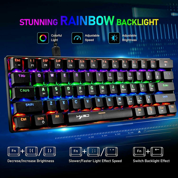 60% True Mechanical Gaming Keyboard, Wired 61 Keys USB Anti-ghosting ...