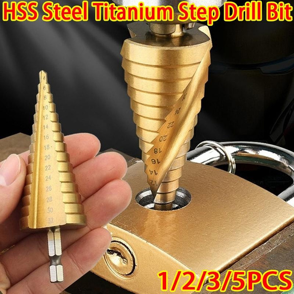 1/2/3/5PCS High-Speed Steel Step Drill Bit Cone Titanium Coated Metal ...