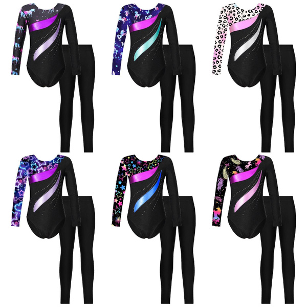 Kids Girls Gymnastics Dance Outfit Two-piece Dance Suit Stage ...