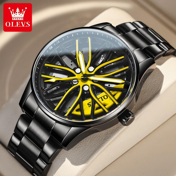 OLEVS Rotation Rim Hub Sports Car Watch Men Watches Waterproof Stainless Steel Wheel Quartz ...