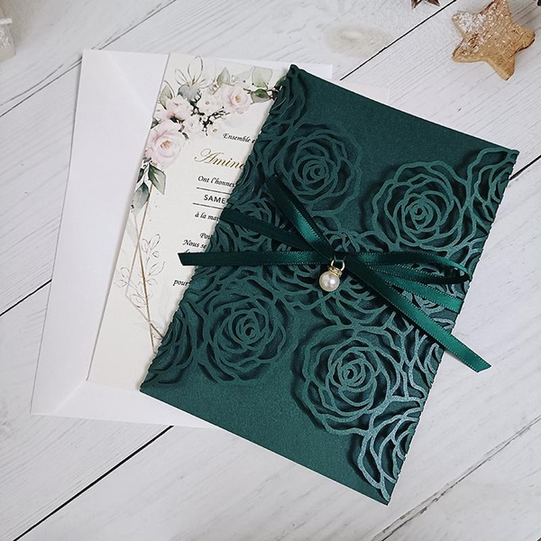 50set Army Green Personalized Laser Cut Wedding Invitation Card Rose ...