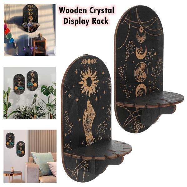 Black Crystal Shelf Display Wall Stand Wooden Holderrack Base Floating ...
