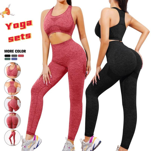 2 Piece Yoga Set for Women with Hip Raise Leggings and Sports Bra ...