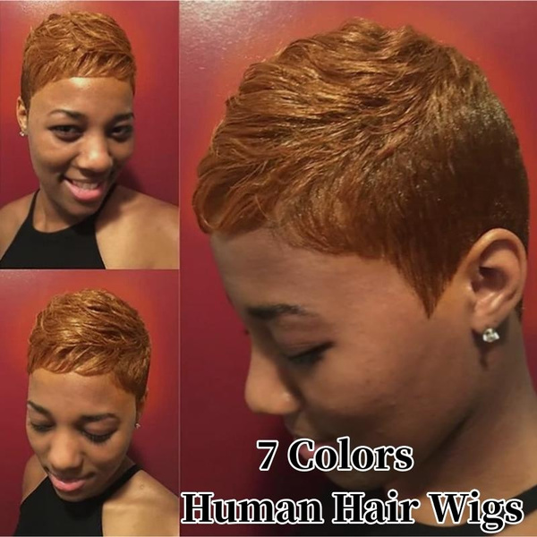 Short Wave Full Machine Pixie Cut Human Hair Wigs 7 Colors Choose ... Short Wave Full Machine Pixie Cut Human Hair Wigs 7 Colors Choose ...