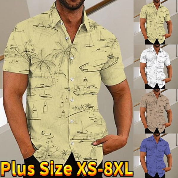 Men's Casual Comfortable Slim Flower Shirt Beach Fresh Gorgeous Summer ...