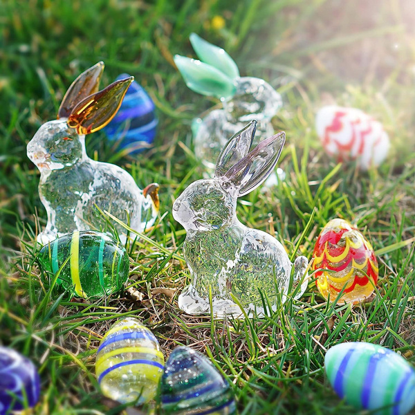 4PCS Crystal Easter Bunny Figurines Crystal Rabbit Animal Sculpture ...