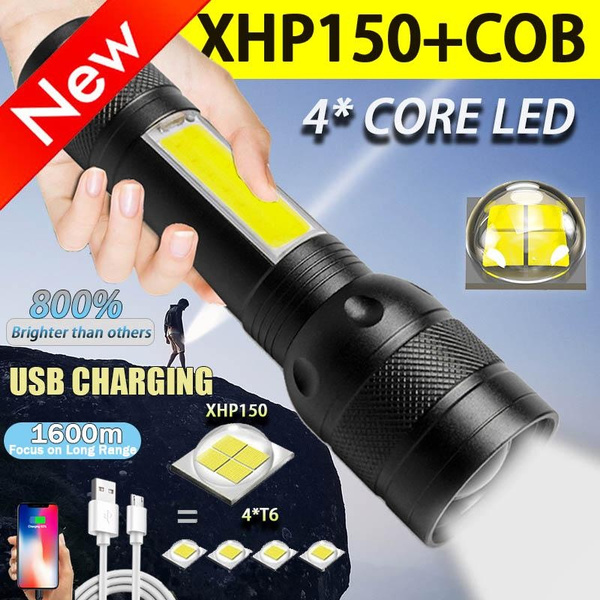 Powerful XHP150+COB LED Flashlight 4-core Led Torch Lantern USB Zoom ...