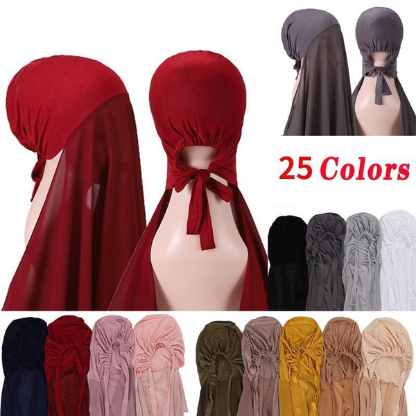 Muslim Women Bonnet Popular Bubble Solider Color Heavy Chiffon Hijab ...