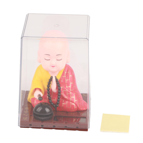Small Monk Figurine Solar Powered Automatic Beating Buddhist Monk Doll ...