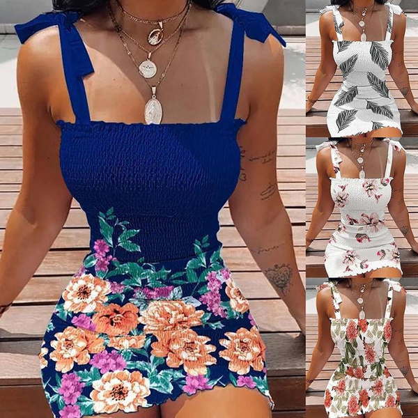 Women's Slings Dress Summer Sleeveless One-word Collar Tube Top Waist ...