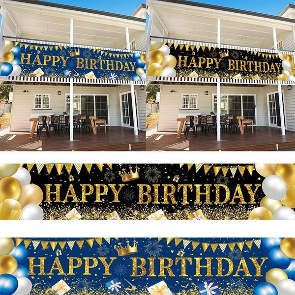 Happy Birthday Banners Black Gold Happy Birthday Yard Banner Signs for ...