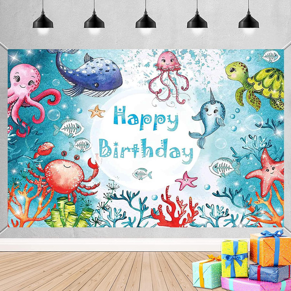 Ocean Theme Happy Birthday Backdrop for Boy Girl Party Background ...