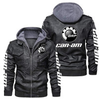 Men's BRP Can-am Leather Jacket Latest Male PU Jacket Casual Hooded ...