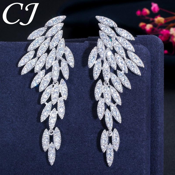 CANDICE Unique Silver Plating Symmetric Wing Shape Long Drop Dangle ...