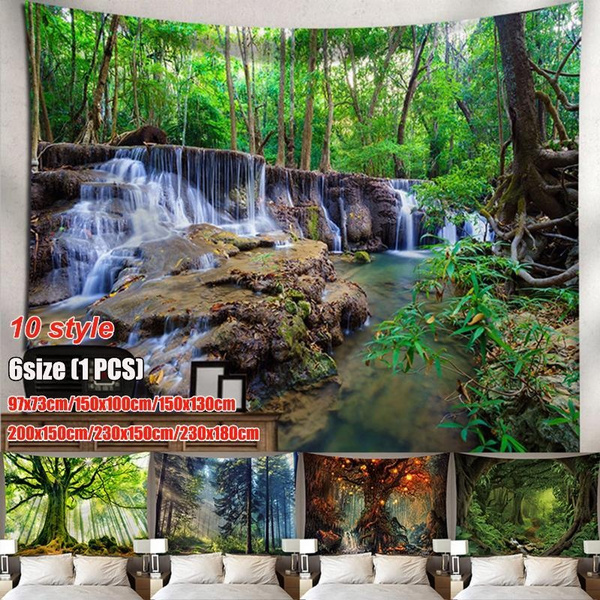 10 Style To Choose Forest Wall Hanging Nature Tapestry Misty Foggy Tree ...