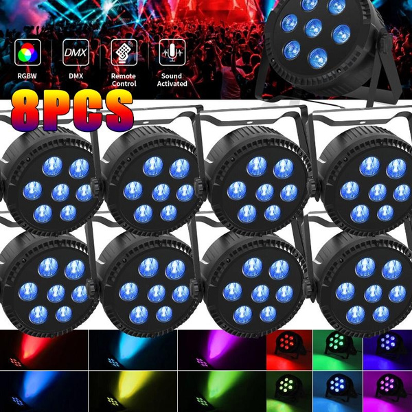 8PCS 7LED RGBW PAR Can Stage Light Color Mixing 4 in 1 Beam DMX Party ...