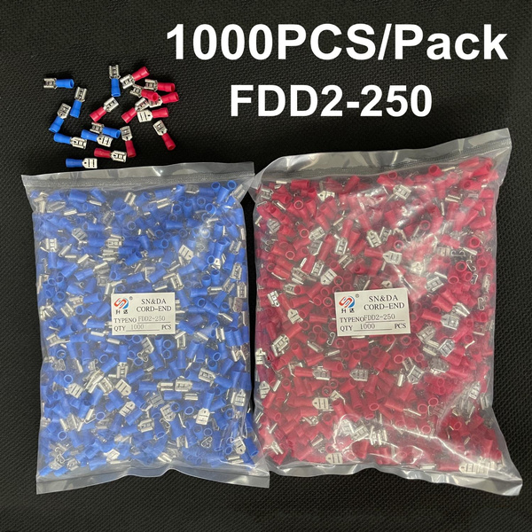 1000PCS/Pack FDD2-250 FDD Female Insulated Electrical Crimp Terminal ...